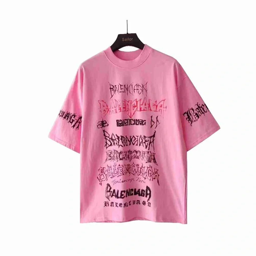 Tops | Balenciaga Style Pink Gothic Logo Oversized Tshirt Streetwear ...